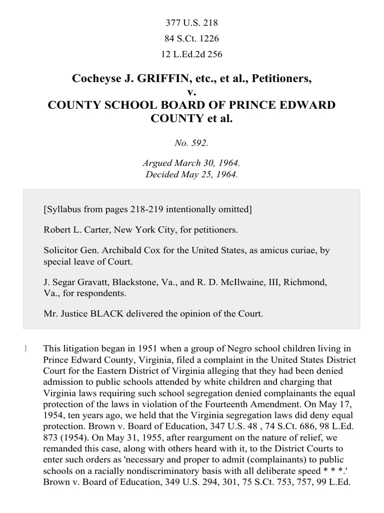 Griffin v. Prince Edward County Case | PDF | Supreme Court Of The ...