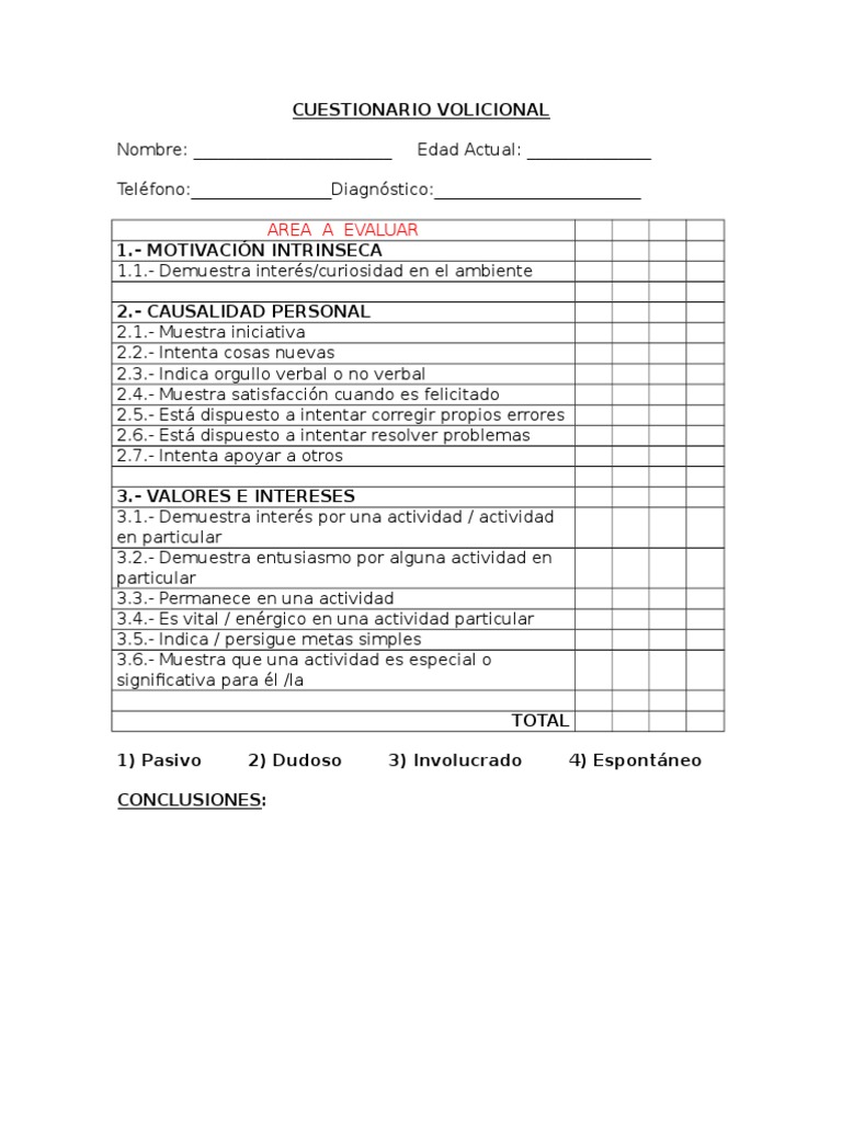 Cuestionario Volicional | PDF | Crecimiento personal y profesional ...