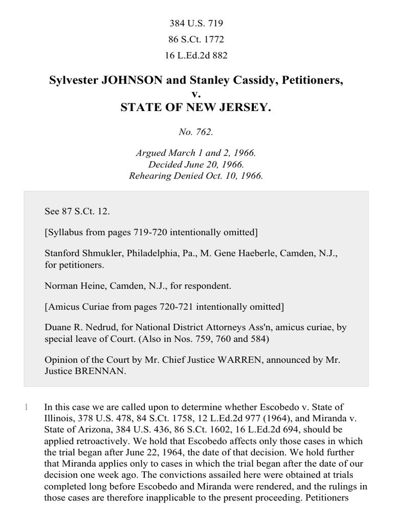 Johnson v. New Jersey, 384 U.S. 719 (1966) | PDF | Miranda Warning ...