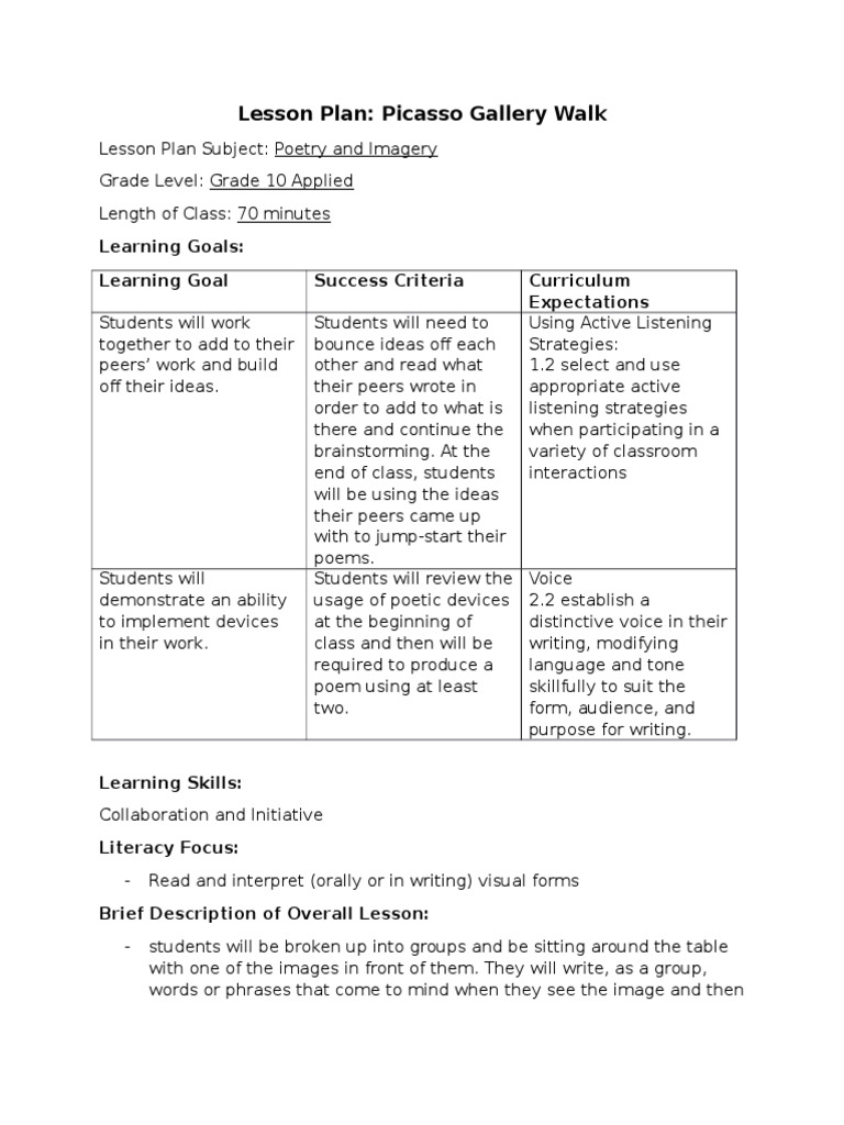 Gallery Walk Lesson Plan | PDF | Poetry | Educational Assessment