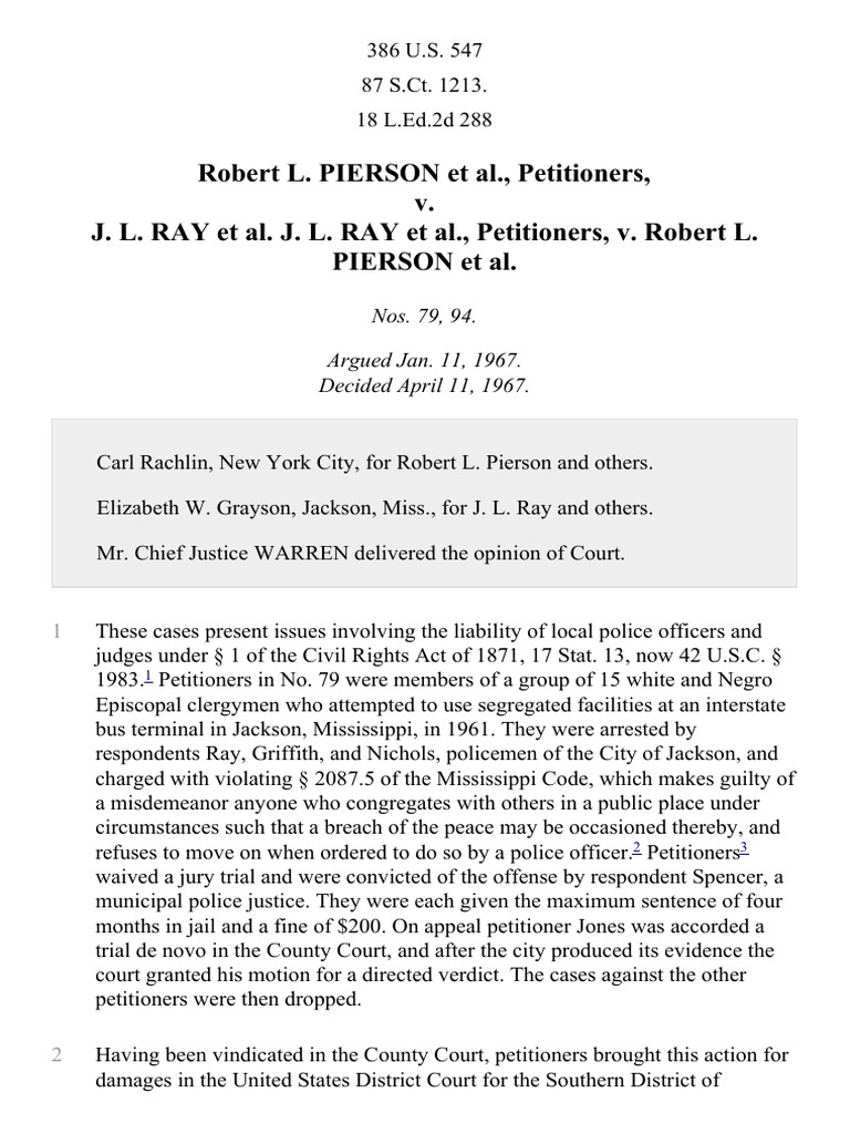 Pierson v. Ray, 386 U.S. 547 (1967) | PDF | Sovereign Immunity ...