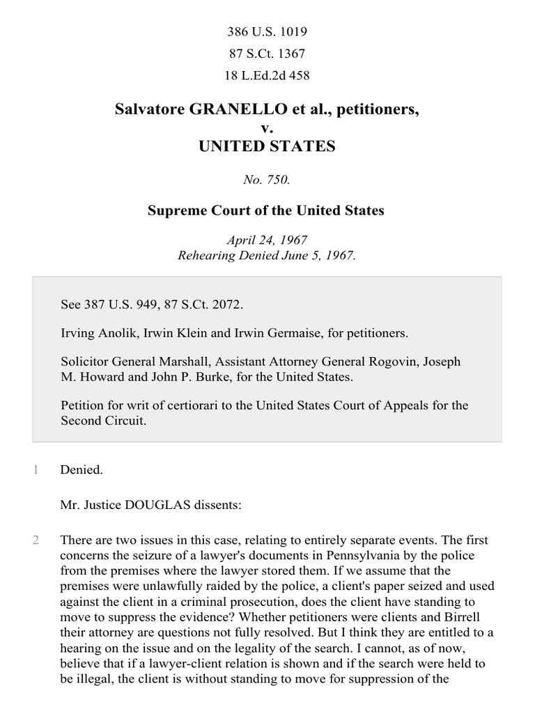 Salvatore Granello v. United States, 386 U.S. 1019 (1967) | PDF ...