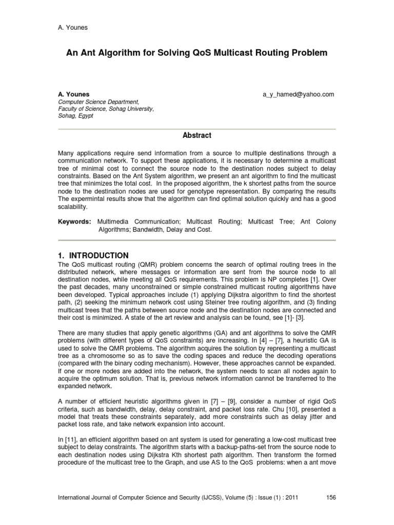 An Ant Algorithm For Solving Qos Multicast Routing Problem: A. Younes | PDF | Routing | Quality ...