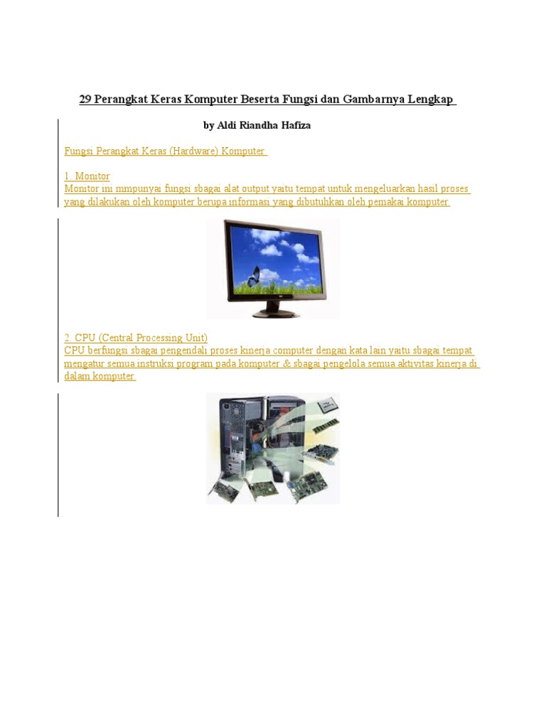 29 Perangkat Keras Komputer Beserta Fungsi Dan Gambarnya Lengkap | PDF