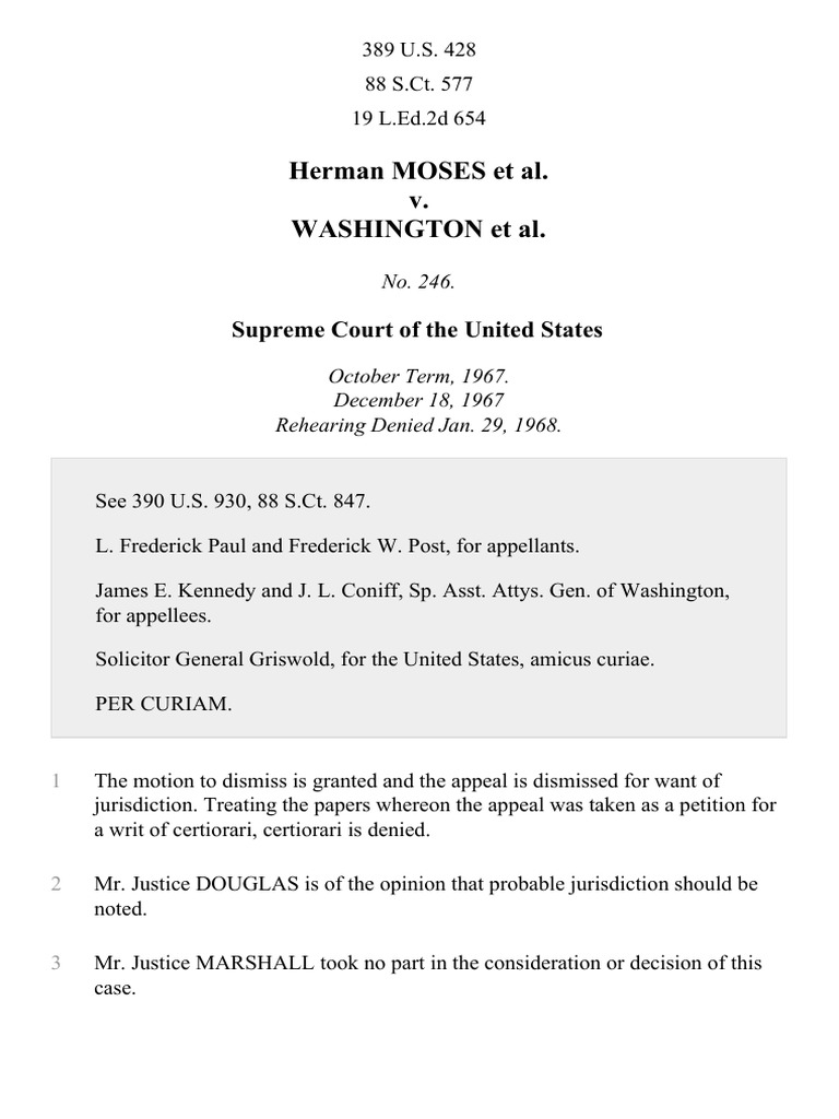 Supreme Court Case: Moses v. Washington | PDF