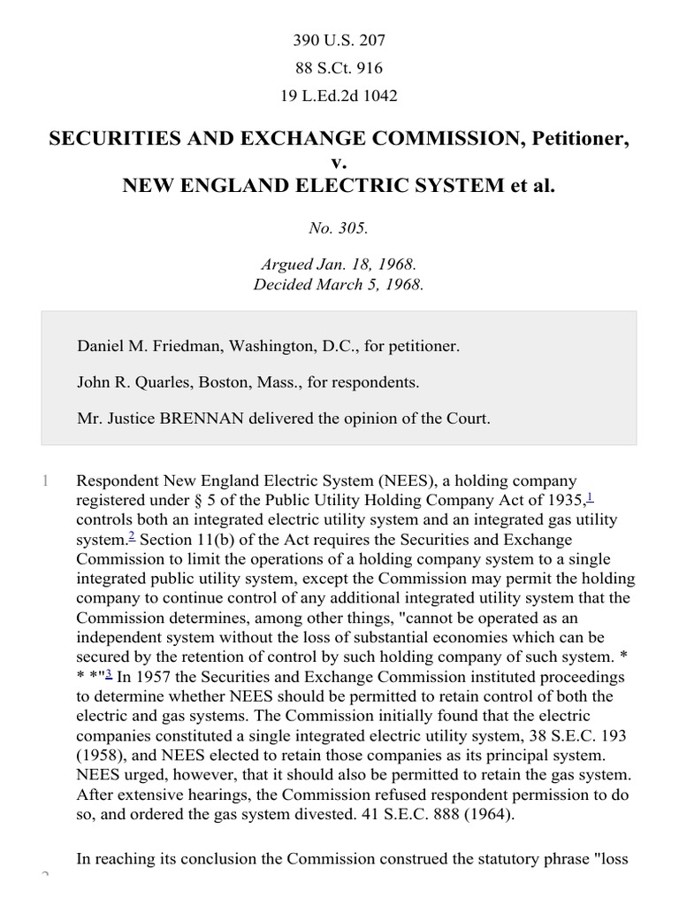 SEC v. NEES: Utility System Divestiture | PDF | Supreme Court Of The ...
