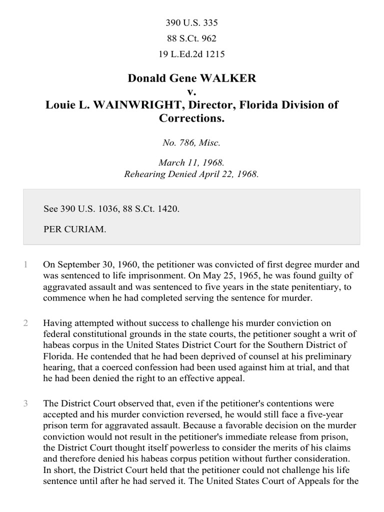 Walker v. Wainwright, 390 U.S. 335 (1968) | PDF | Supreme Court Of The ...