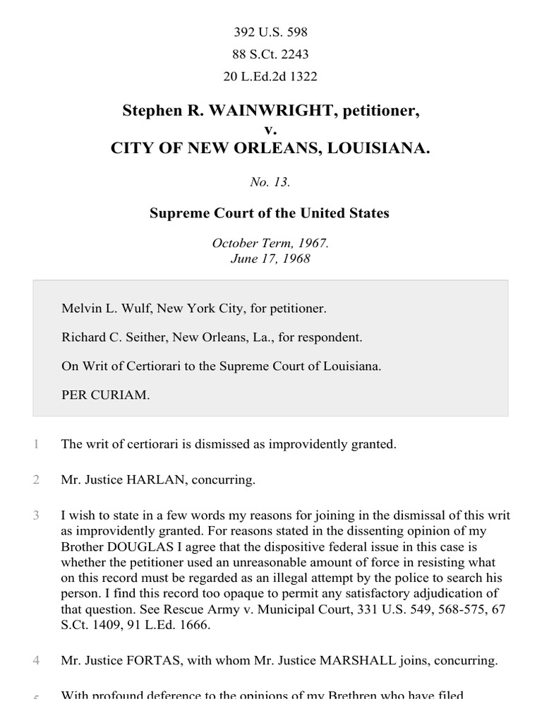 Wainwright v. New Orleans, 392 U.S. 598 (1968) | PDF | Search And ...