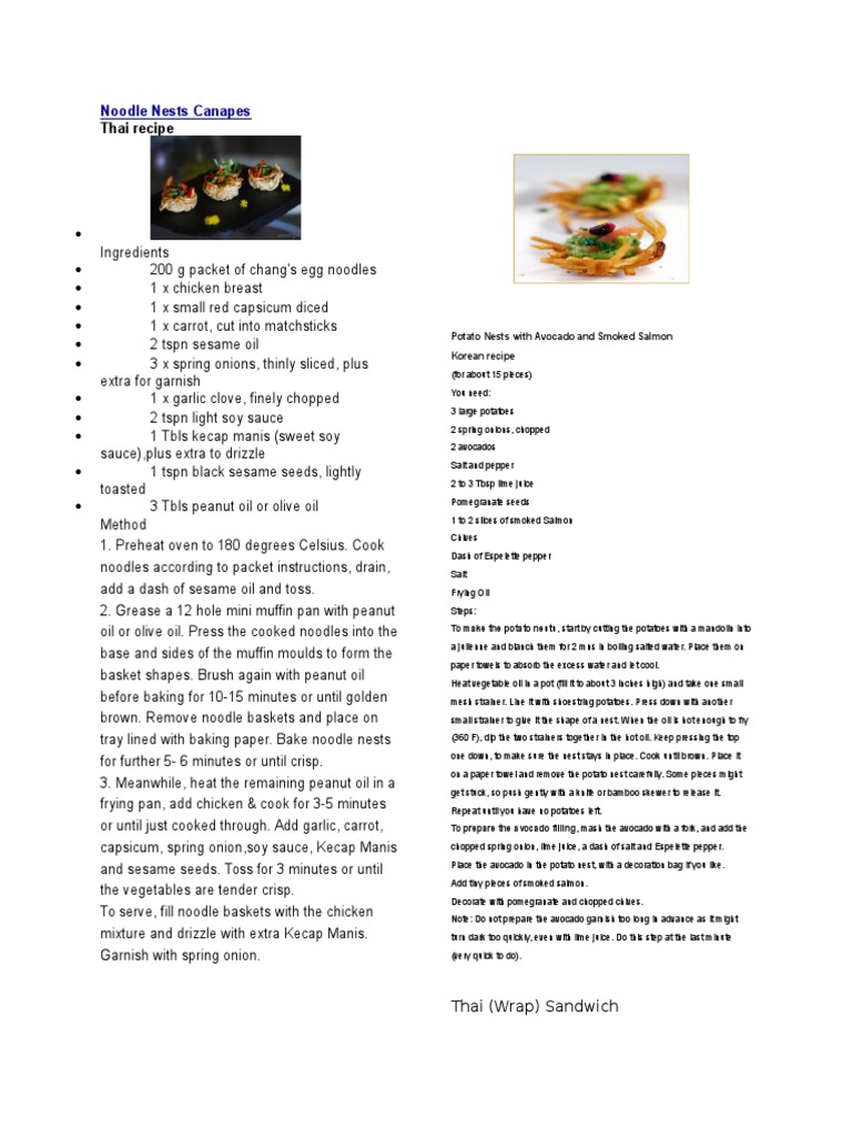 Noodle Nests Canapes | PDF | Scallion | Salad