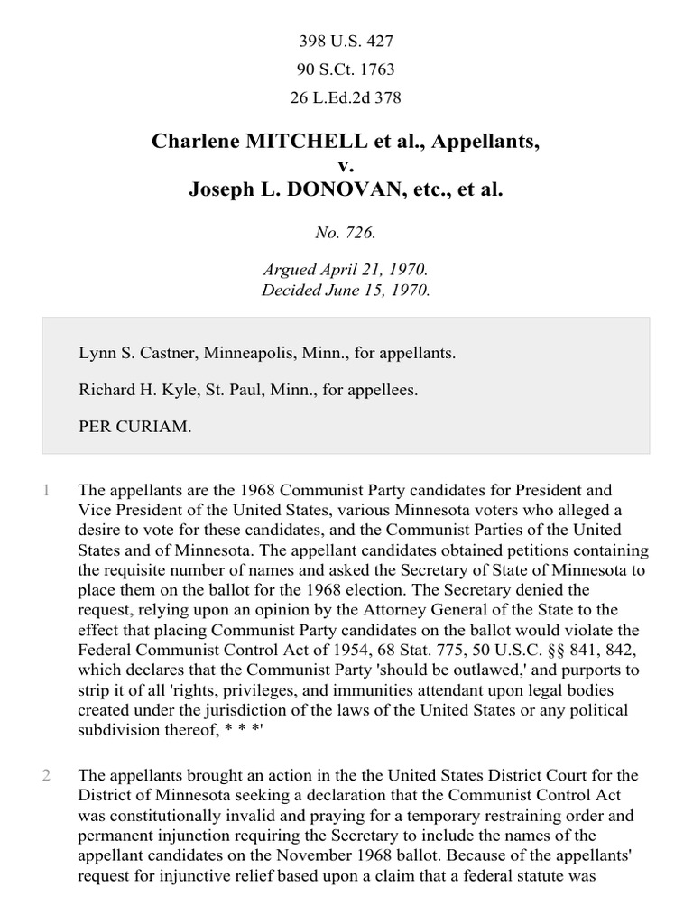 Mitchell v. Donovan, 398 U.S. 427 (1970) | PDF | Supreme Court Of The ...