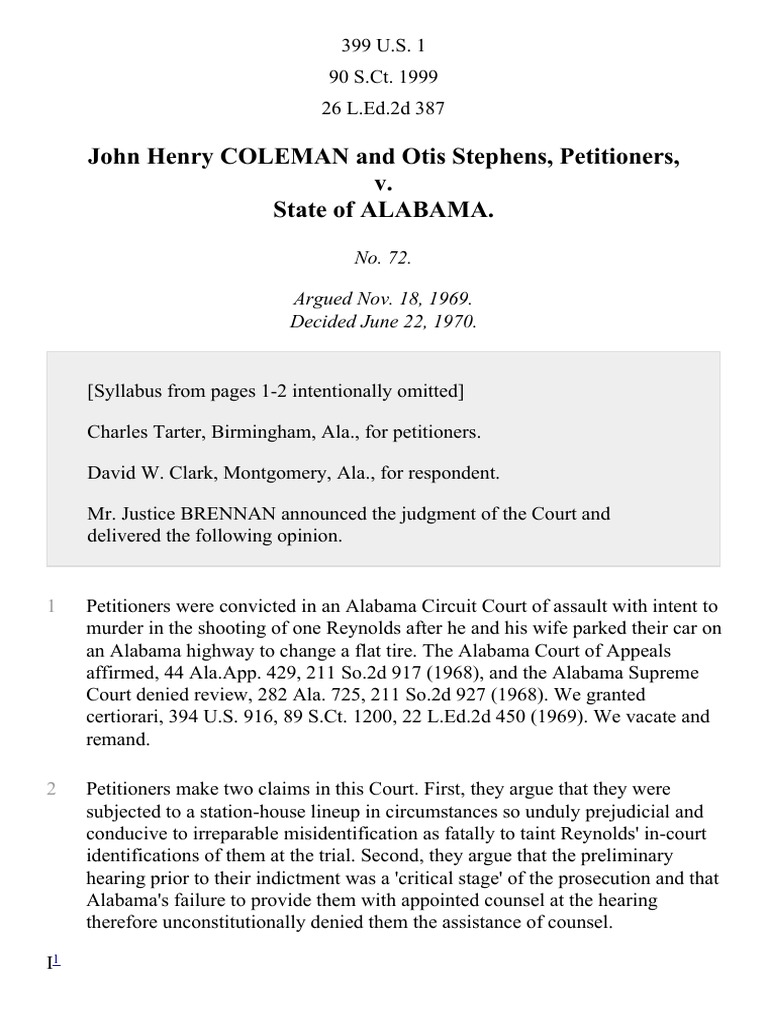 Coleman v. Alabama, 399 U.S. 1 (1970) | PDF | Supreme Court Of The ...