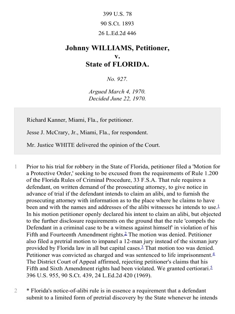 Williams v. Florida, 399 U.S. 78 (1970) | PDF | Sixth Amendment To The ...