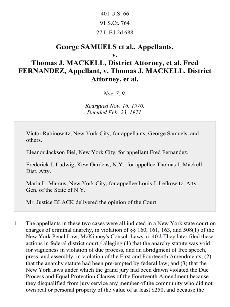 George Samuels v. Thomas J. MacKell District Attorney Fred Fernandez v ...