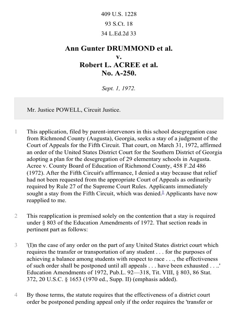Ann Gunter Drummond v. Robert L. Acree No. A-250, 409 U.S. 1228 (1972 ...