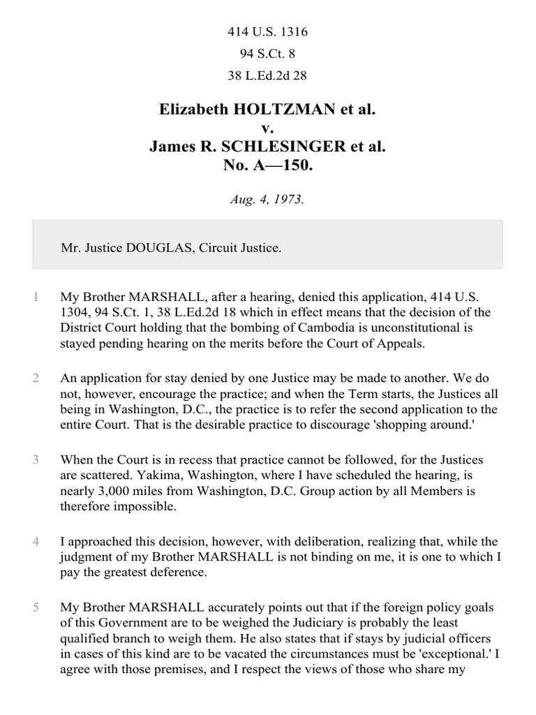 Elizabeth Holtzman v. James R. Schlesinger No. A-150, 414 U.S. 1316 ...