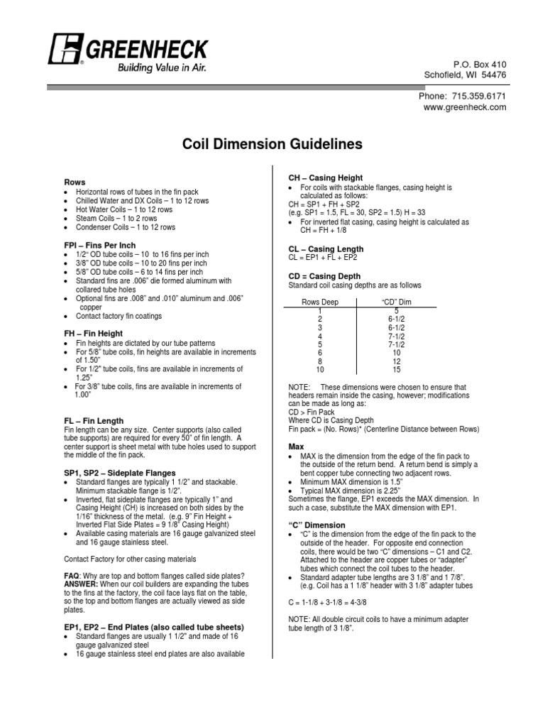 Coil Dimension Guidelines | PDF | Sheet Metal | Building Engineering