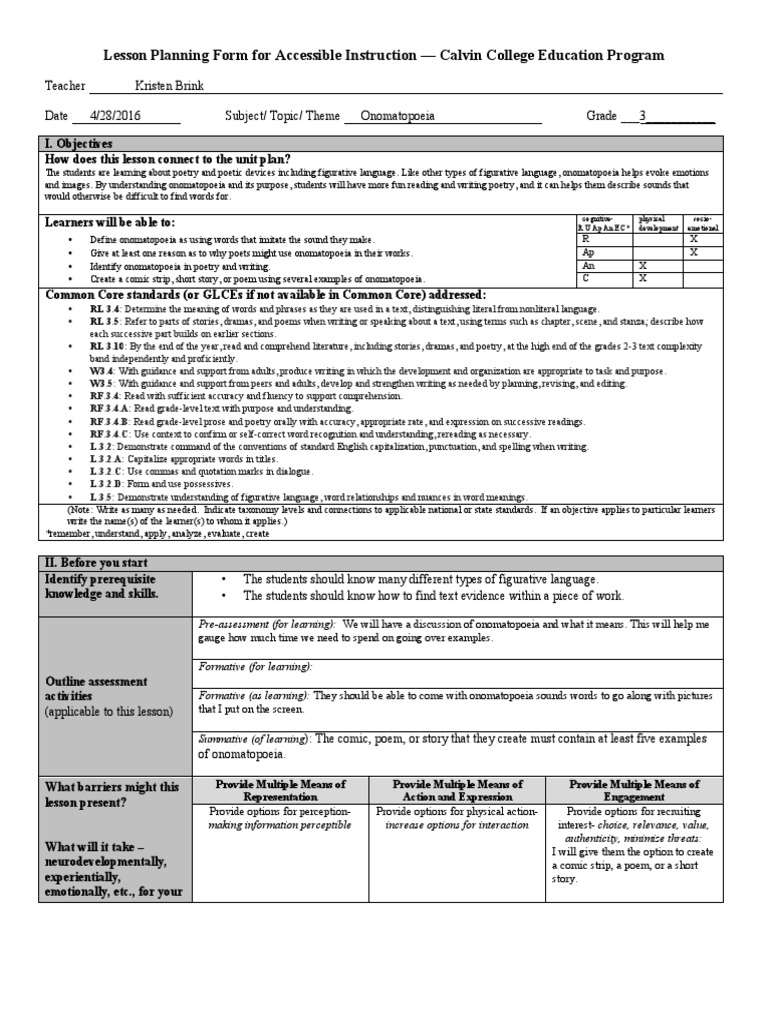 Onomatopoeia Lesson Plan | PDF | Poetry | Reading Comprehension