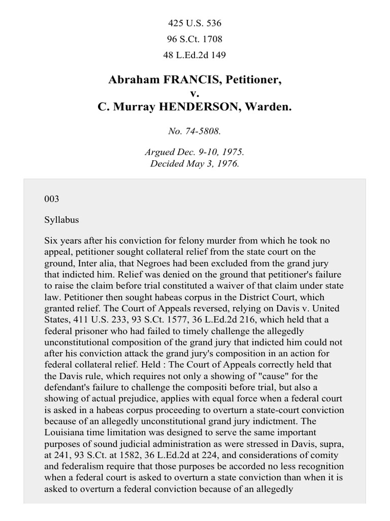 Francis v. Henderson, 425 U.S. 536 (1976) | PDF | Supreme Court Of The ...