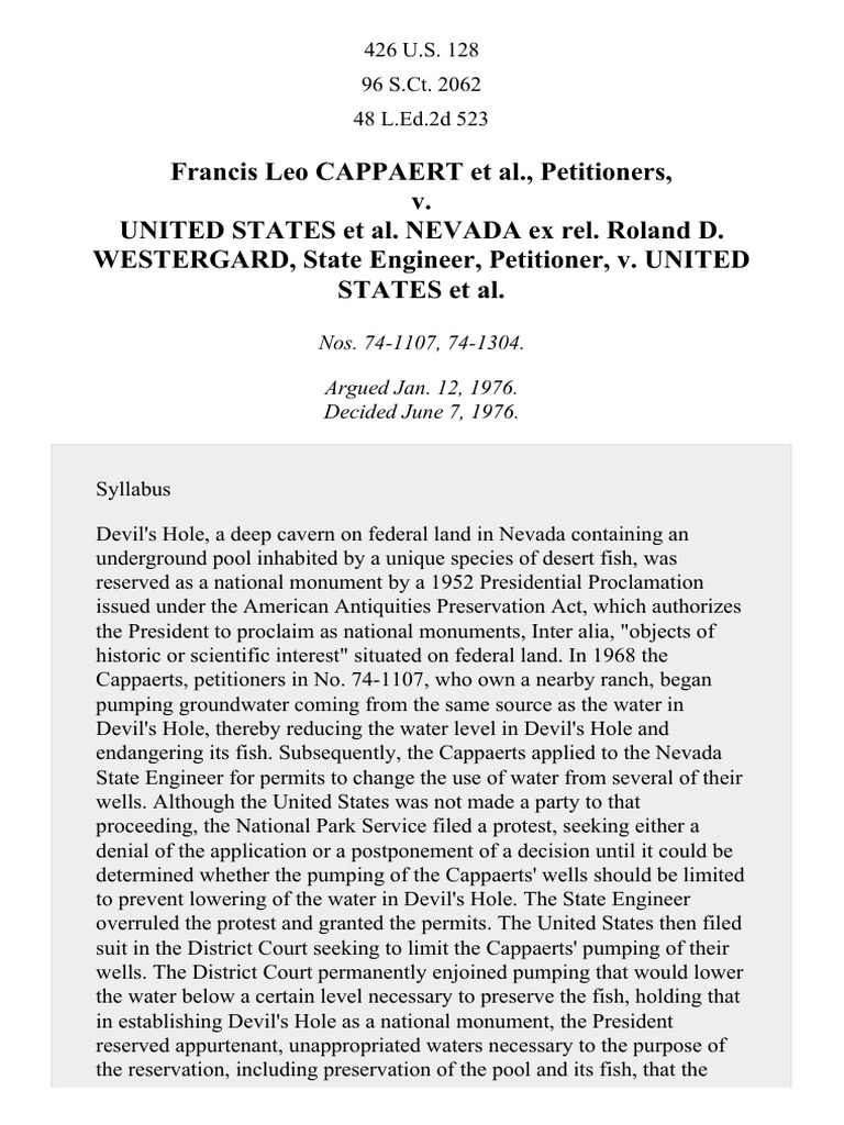Cappaert v. United States, 426 U.S. 128 (1976) | PDF | Water Right ...