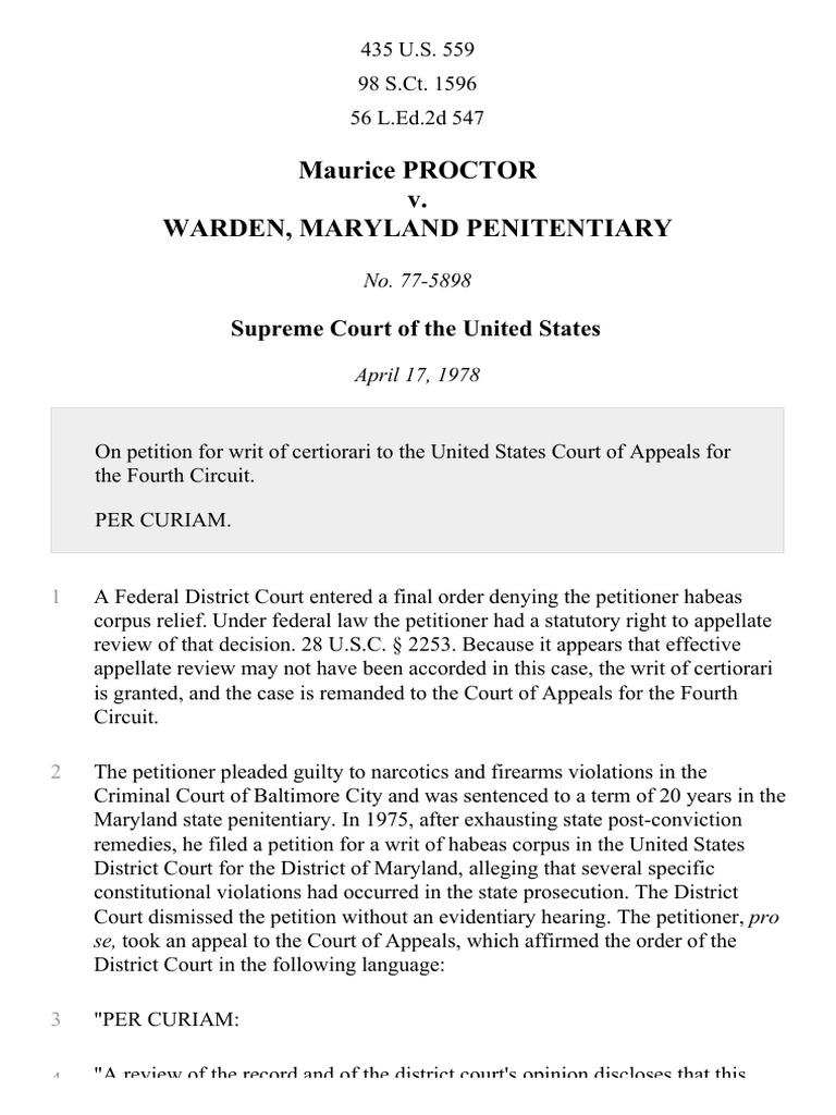 Maurice Proctor v. Warden, Maryland Penitentiary, 435 U.S. 559 (1978 ...