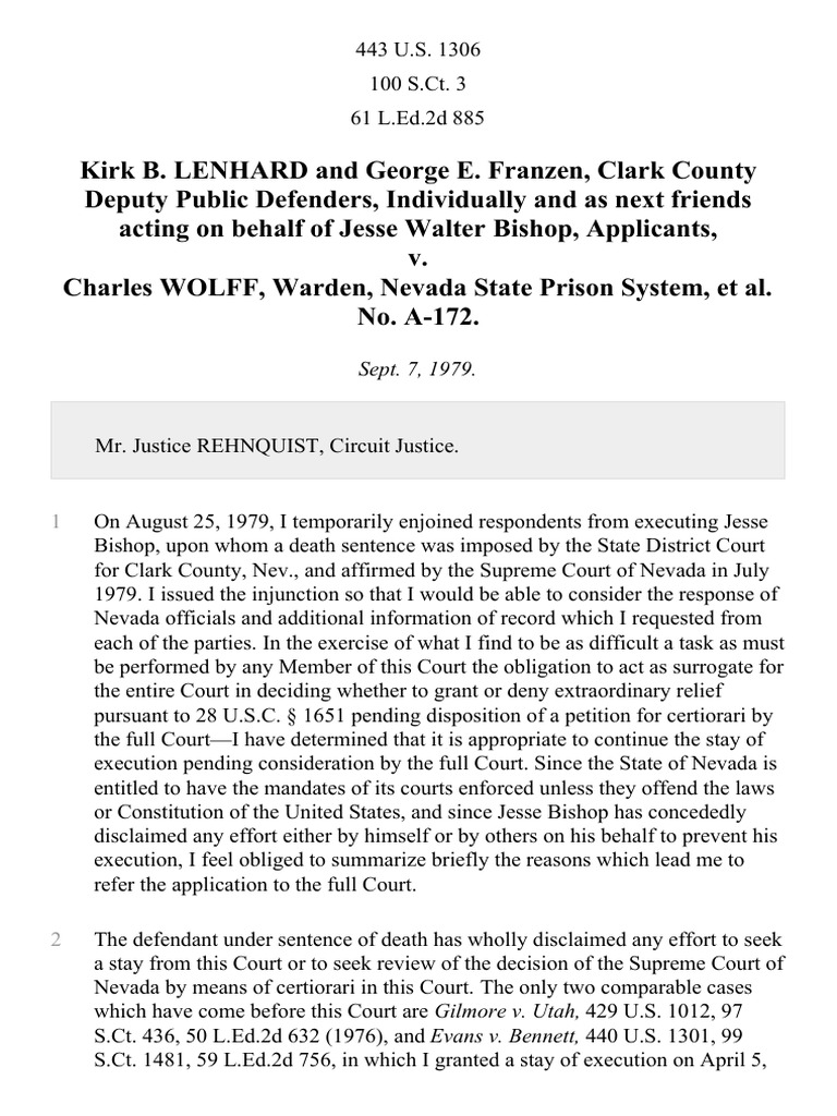 Kirk B. Lenhard v. Charles Wolff, 443 U.S. 1306 (1979) | PDF | Supreme ...