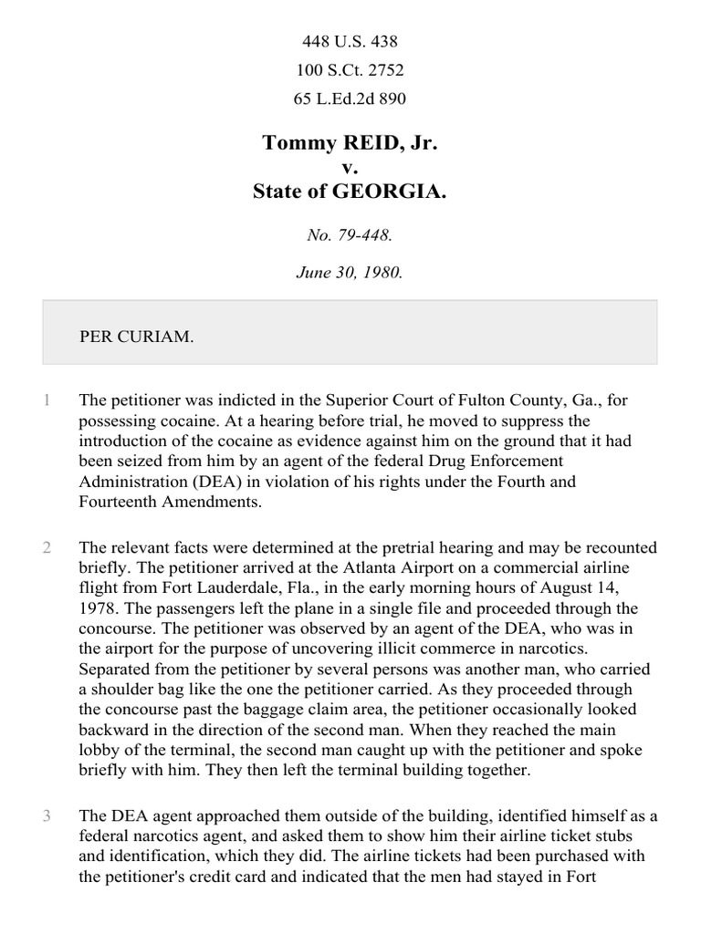 Reid v. Georgia, 448 U.S. 438 (1980) | PDF | Supreme Courts | United ...