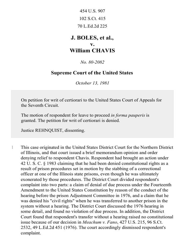 J. Boles v. William Chavis, 454 U.S. 907 (1981) | PDF | Supreme Court ...