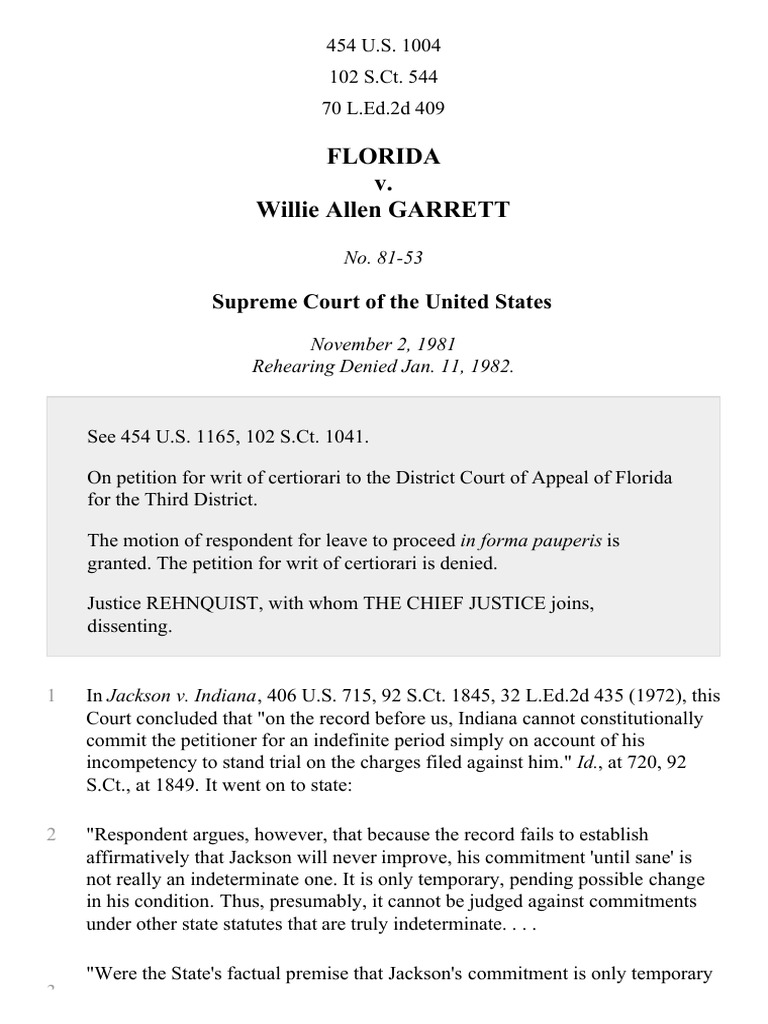 Florida v. Garrett: Supreme Court Ruling | PDF | Supreme Court Of The ...