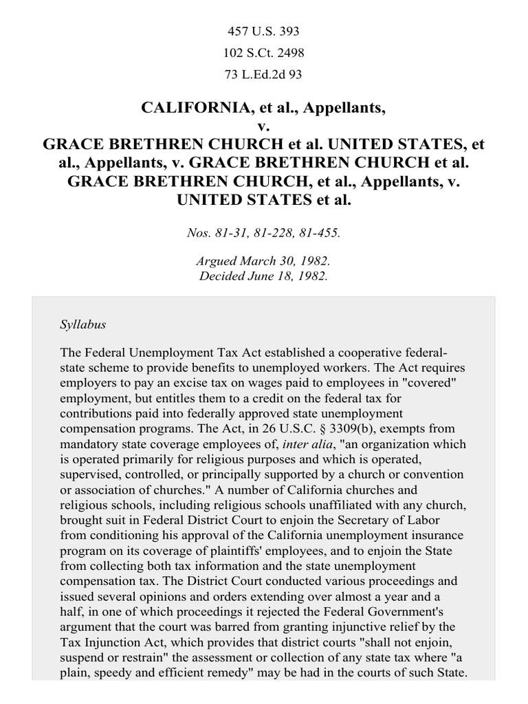 California v. Grace Brethren Church, 457 U.S. 393 (1982) | PDF ...
