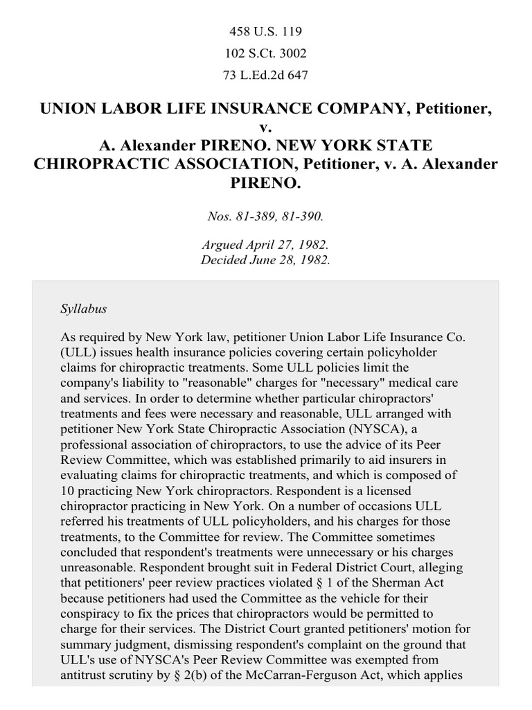 Union Labor Life Ins. Co. v. Pireno, 458 U.S. 119 (1982) | PDF ...