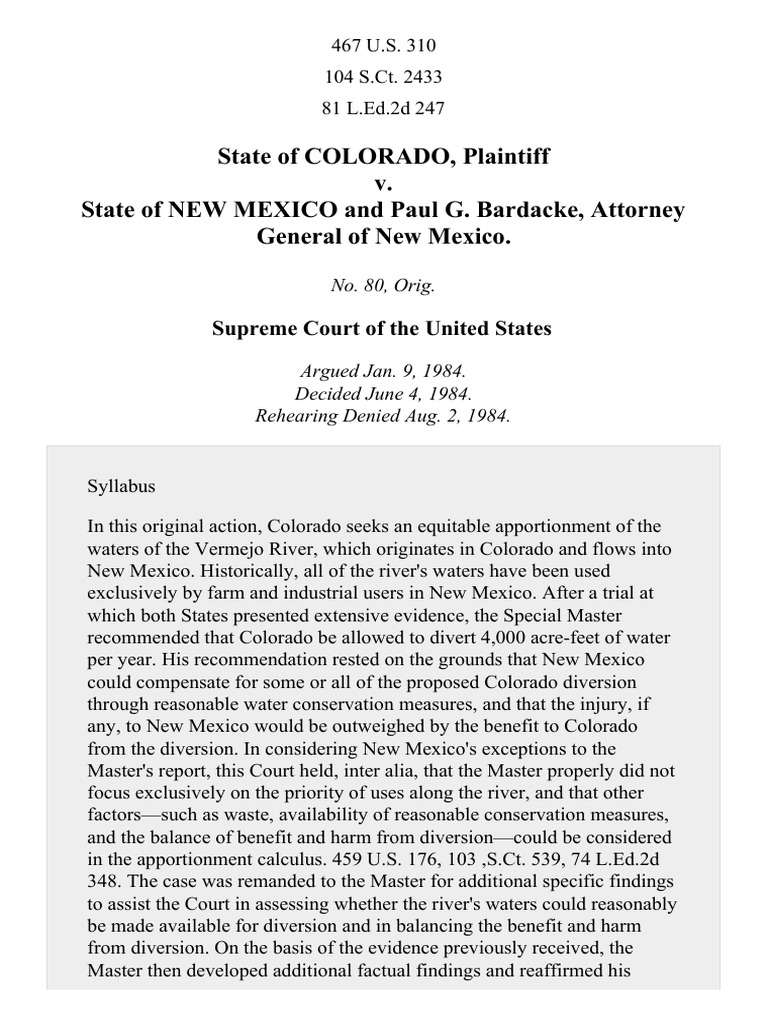 Colorado v. New Mexico, 467 U.S. 310 (1984) | PDF | Burden Of Proof ...