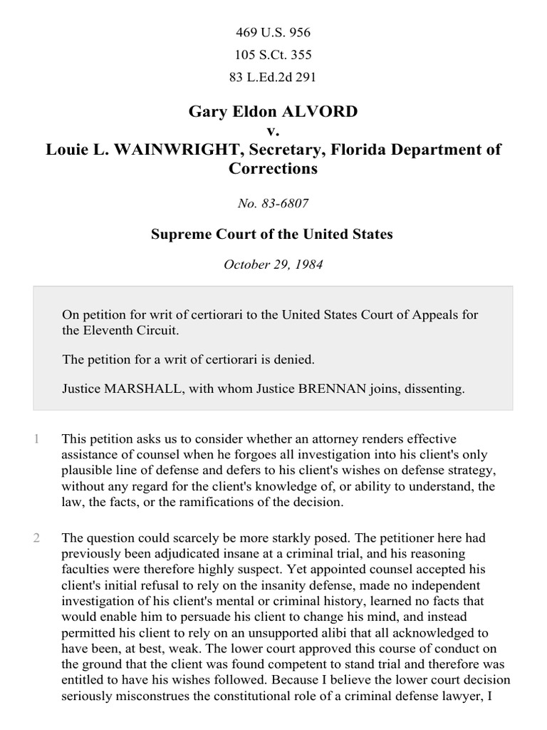 Gary Eldon Alvord v. Louie L. Wainwright, Secretary, Florida Department ...