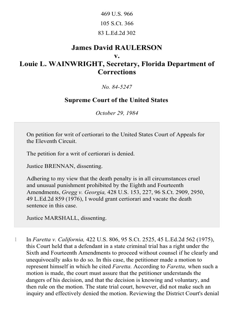 James David Raulerson v. Louie L. Wainwright, Secretary, Florida ...