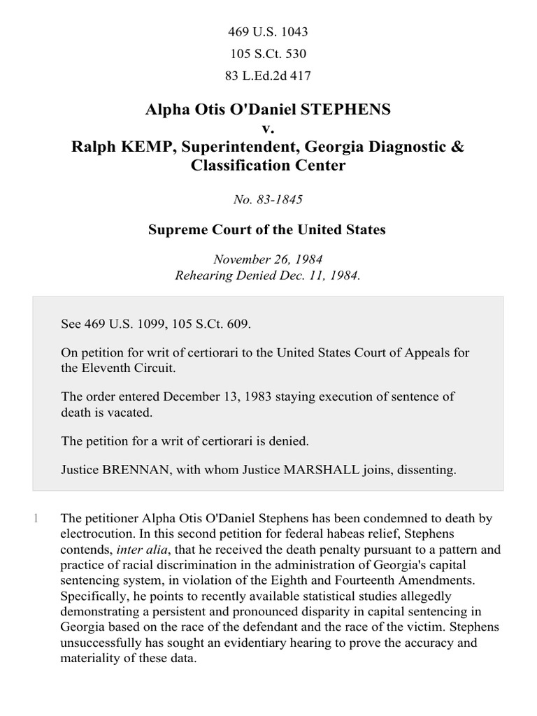 Alpha Otis O'Daniel Stephens v. Ralph Kemp, Superintendent, Georgia ...