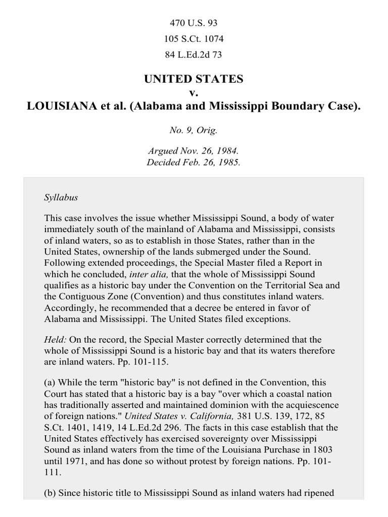United States v. Louisiana, 470 U.S. 93 (1985) | Territorial Waters | U ...