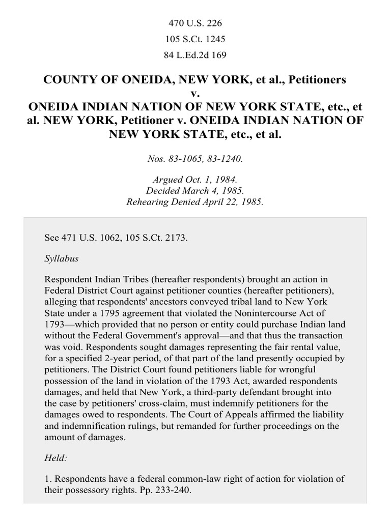 Countyof Oneida v. Oneida Indian Nation of NY, 470 U.S. 226 (1985 ...