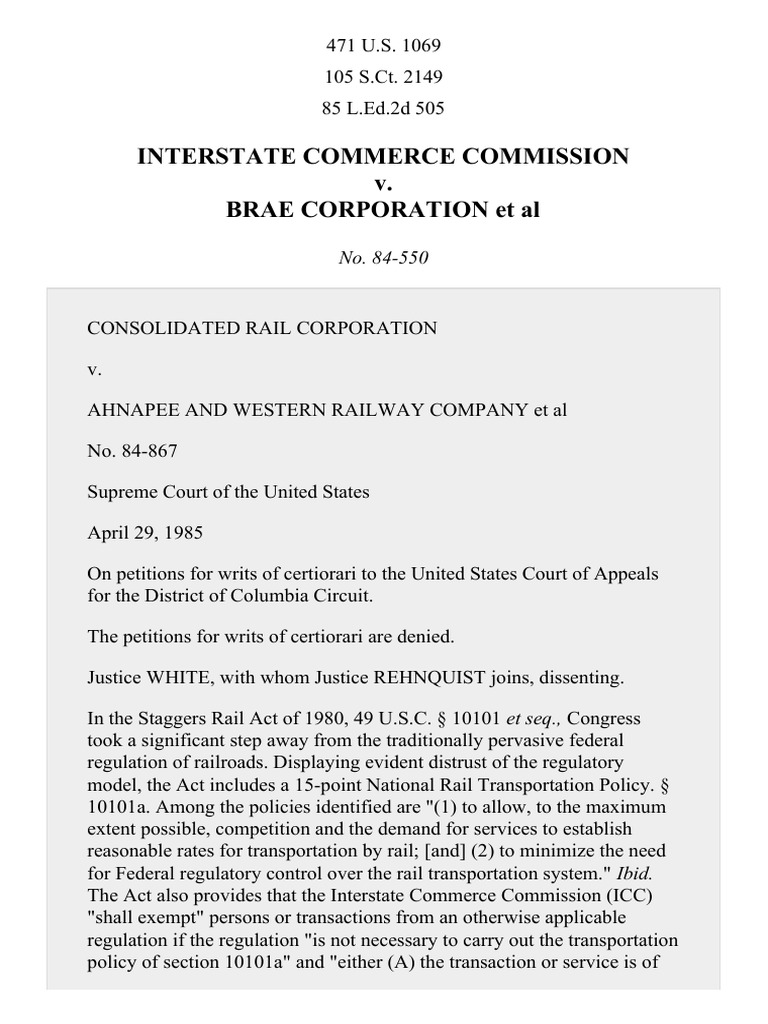 Interstate Commerce Commission v. Brae Corporation Et Al | Download Free PDF | Interstate ...