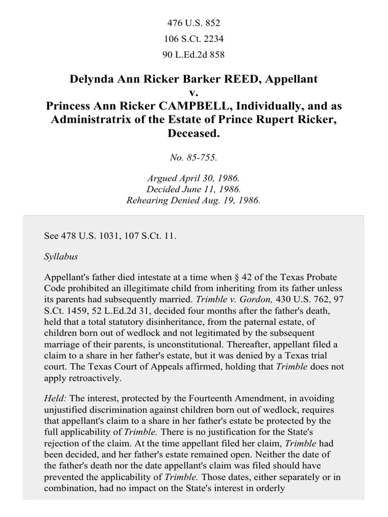 Reed v. Campbell, 476 U.S. 852 (1986) | PDF | Supreme Court Of The ...