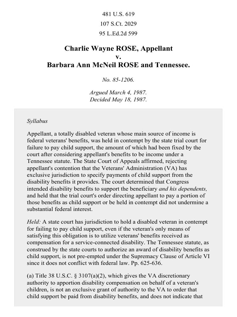 Rose v. Rose, 481 U.S. 619 (1987) | PDF | Child Support | Supreme Court ...