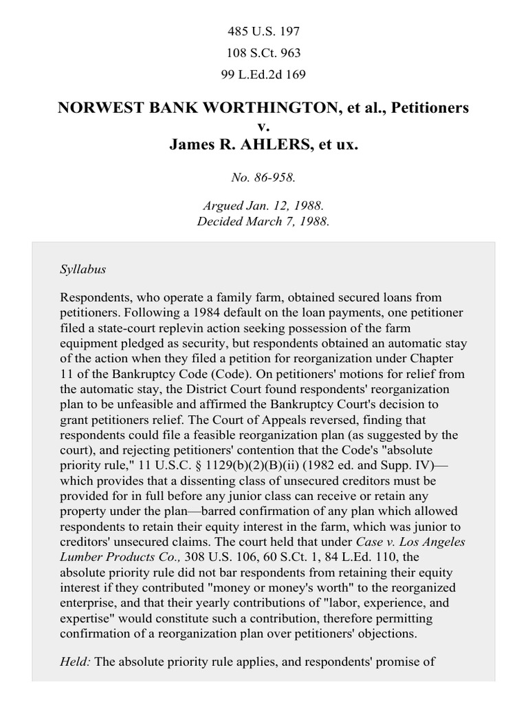 Norwest Bank Worthington v. Ahlers, 485 U.S. 197 (1988) | PDF ...