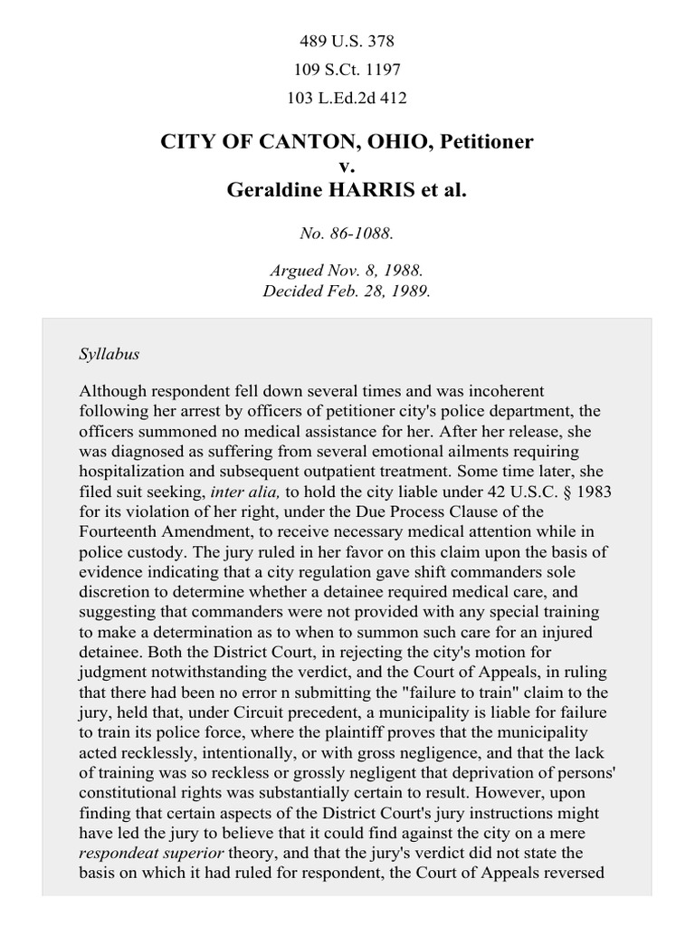 CITY OF CANTON, OHIO, Petitioner v. Geraldine HARRIS et al.: No. 86 ...