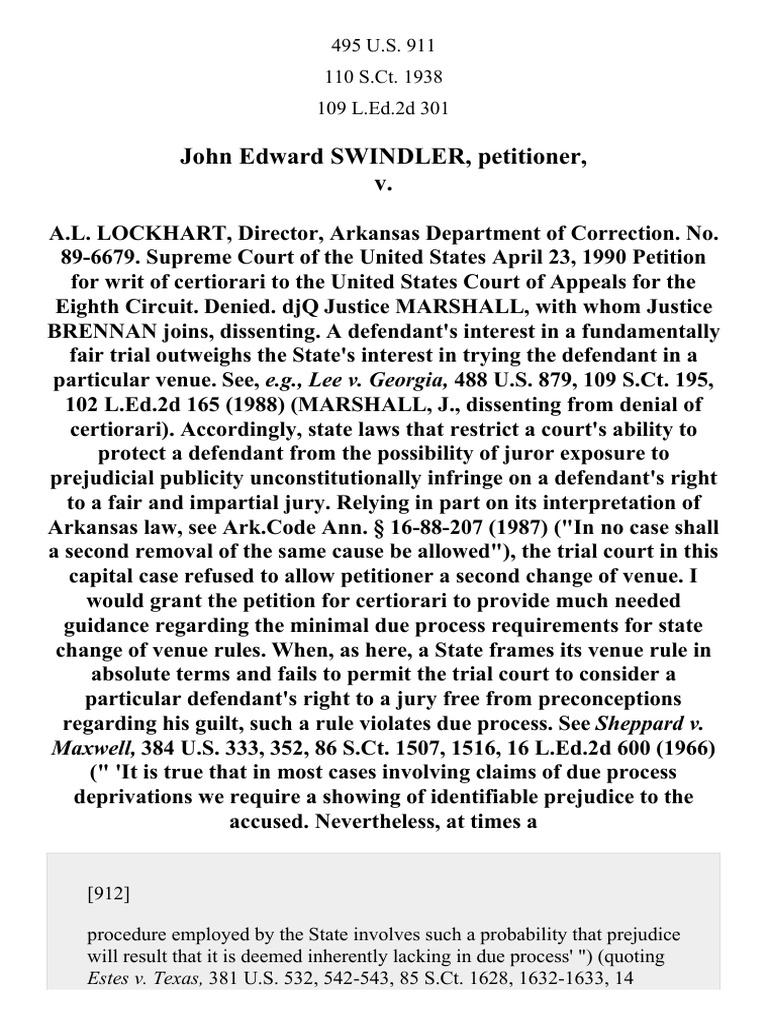 John Edward Swindler, V, 495 U.S. 911 (1990) | PDF | Supreme Court Of ...