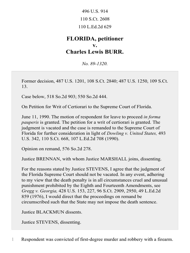 Florida v. Burr: Death Penalty Appeal | PDF | Supreme Court Of The ...