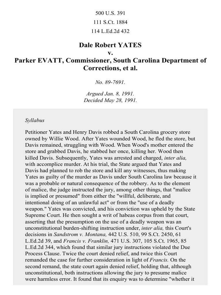 Yates v. Evatt: Accomplice Murder Case | PDF | Burden Of Proof (Law ...