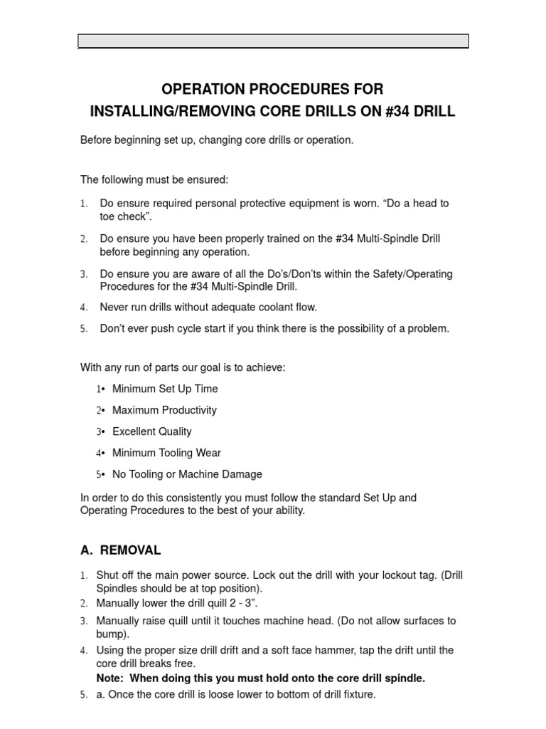 Operation Procedures For Installing and Removing Core Drills | PDF ...