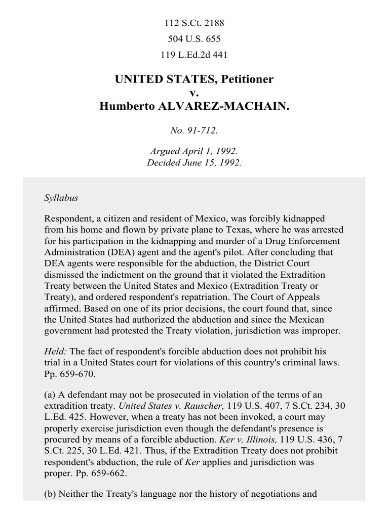United States v. Alvarez-Machain, 504 U.S. 655 (1992) | PDF ...