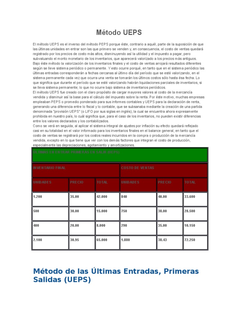 Método UEPS | PDF | Inventario | Contabilidad