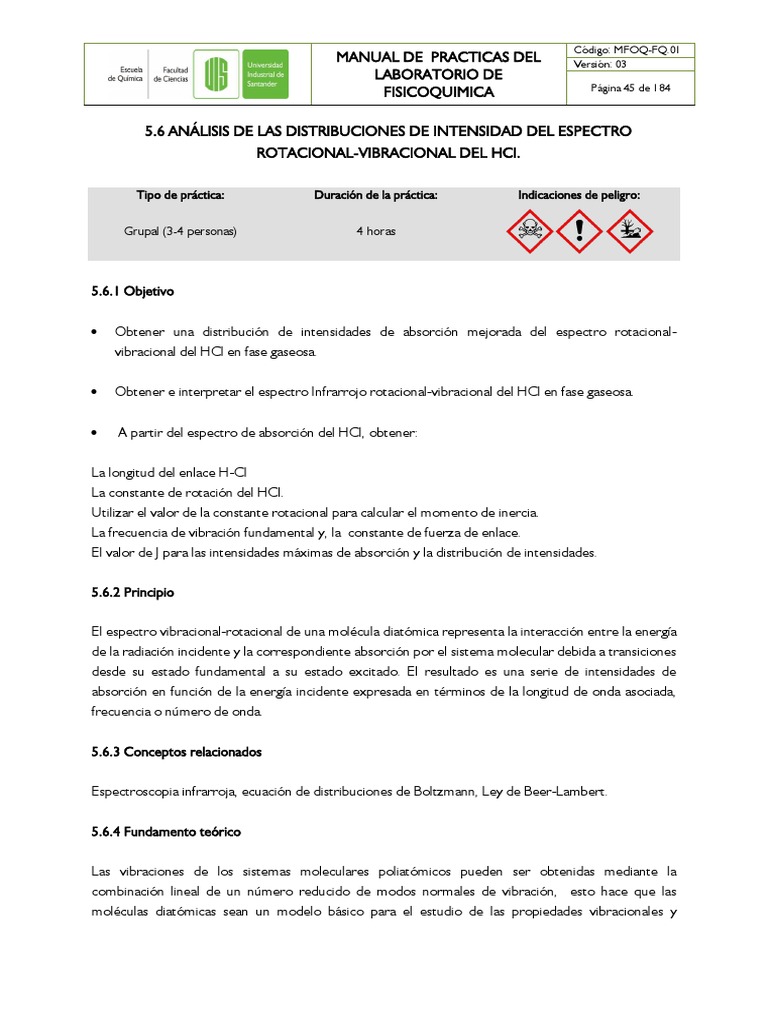 Lab 03 HCL IR Spectrum | PDF | Molécula Diatómica | Espectroscopia ...