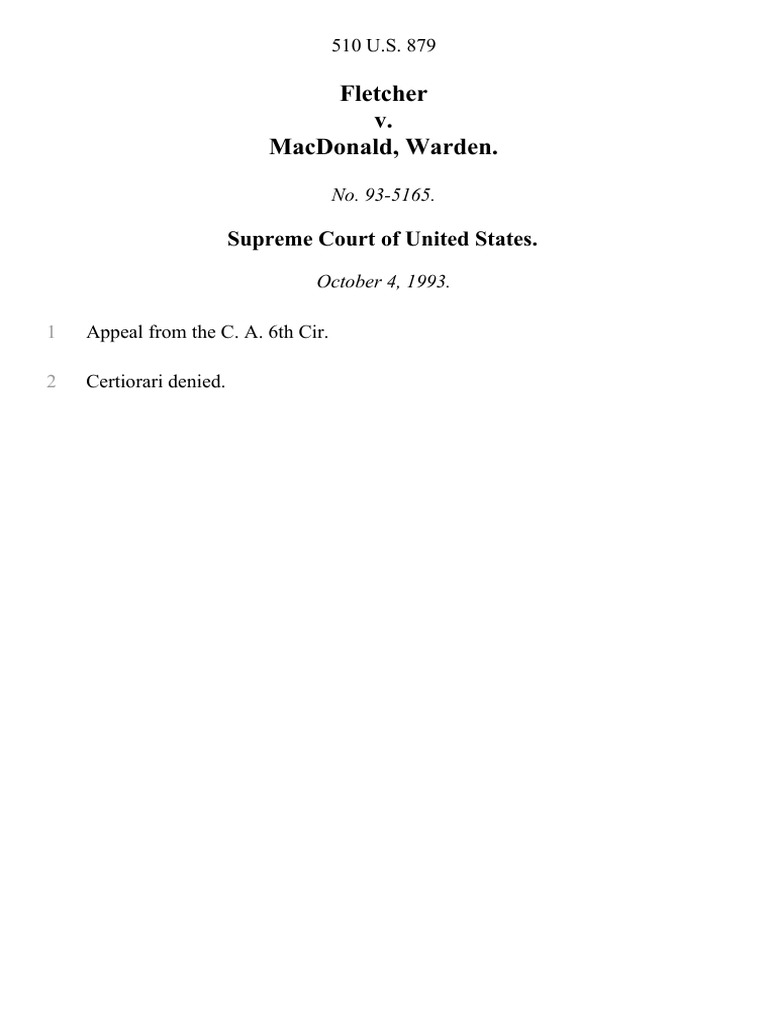Fletcher v. MacDonald Warden, 510 U.S. 879 (1993) | PDF