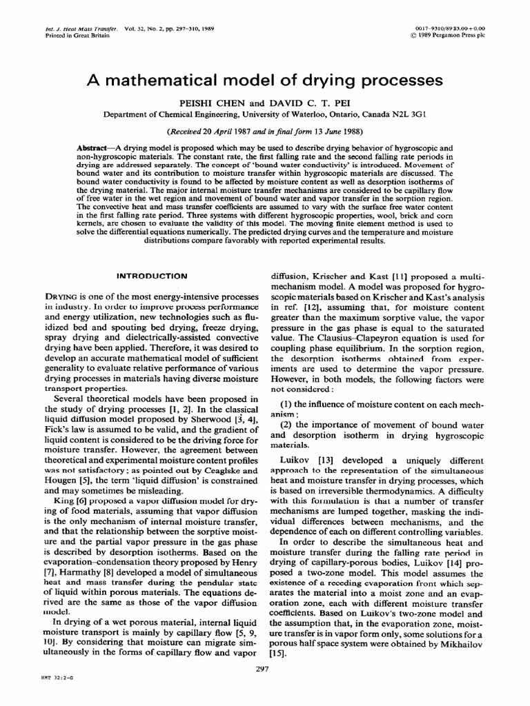 A Mathematical Model of Drying Processes | PDF | Diffusion | Evaporation